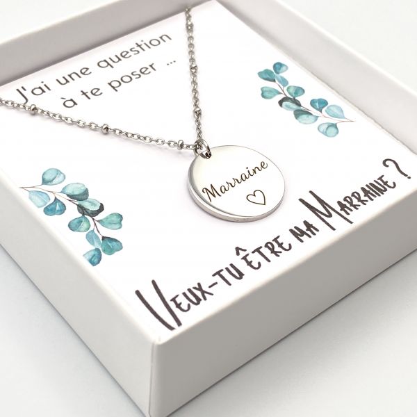 Coffret collier médaille Marraine 24,90€, en acier inoxydable, Veux-tu ...